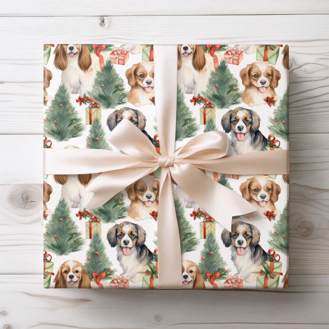Christmas Cavalier King Charles Spaniel Gift Wrapping Paper, Cute Dog ...