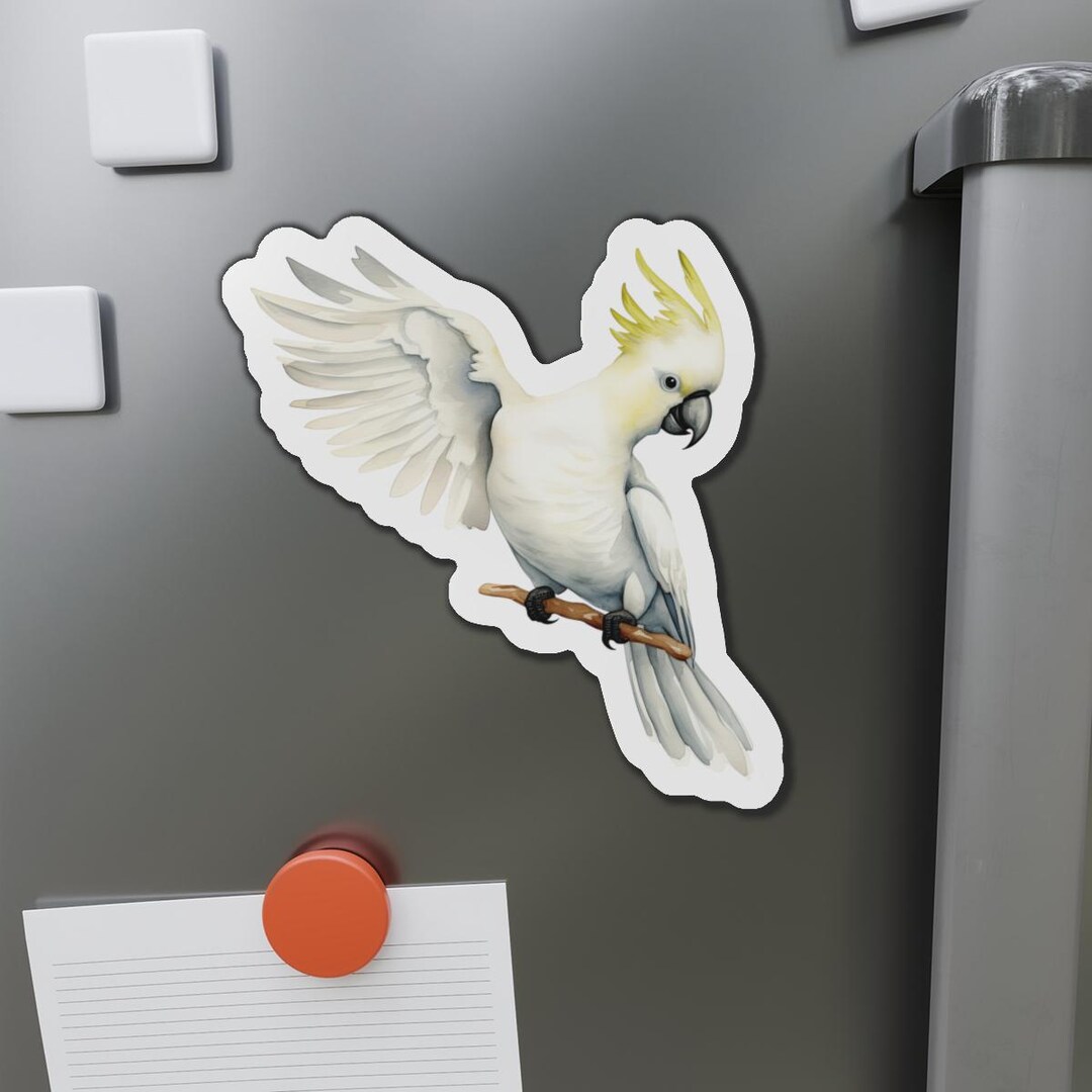 Watercolor Cockatoo Magnet, Funny Parrot Magnet, Realistic Bird Animal ...