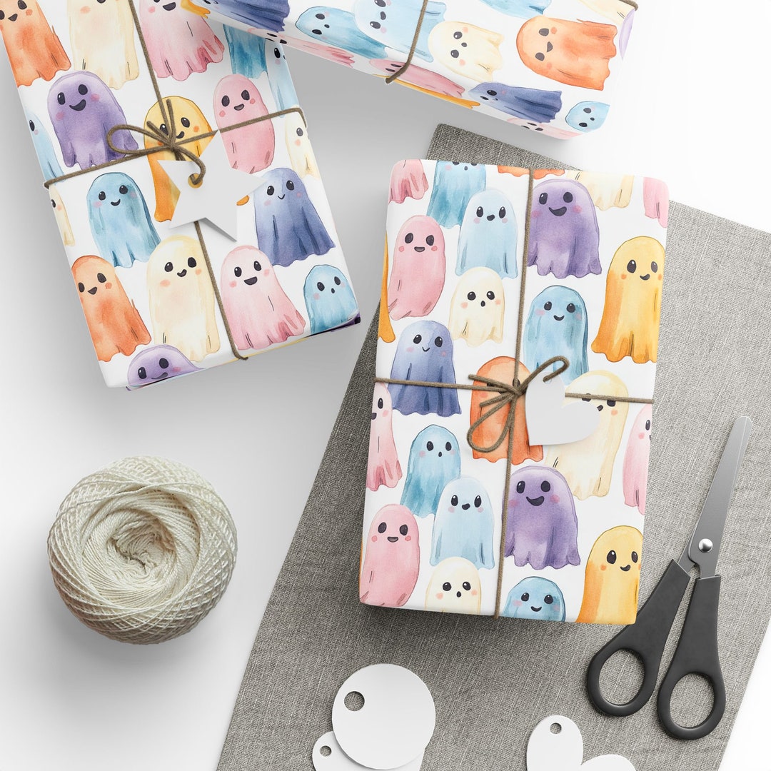 Cute Colorful Ghosts Gift Wrapping Paper, Glossy/matte 90gsm Roll 3 ...