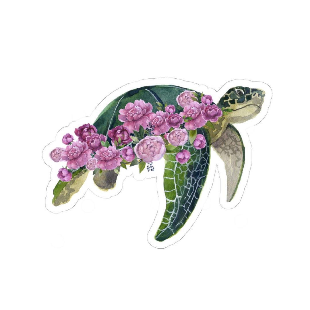 Sea Turtle Sticker With Flowers, Waterproof Vinyl Decal, Cute Turtle ...