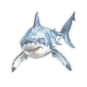 Scary Great White Shark Sticker, Cool Waterproof Vinyl Decal for Laptop ...