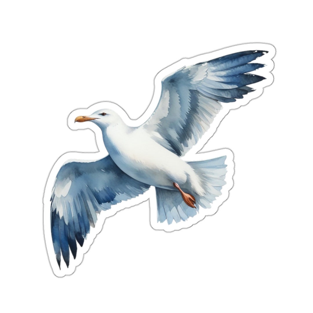Watercolor Seagull Sticker, Sea Bird Waterproof Vinyl Sticker for ...