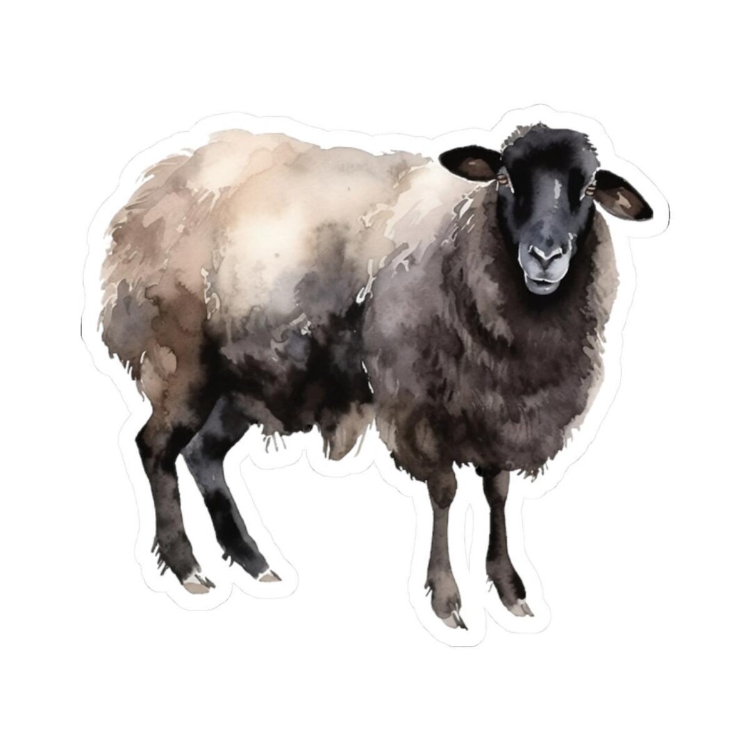 Cute Sheep Vinyl Sticker, Watercolor Black Sheep Sticker, Funny Animal ...