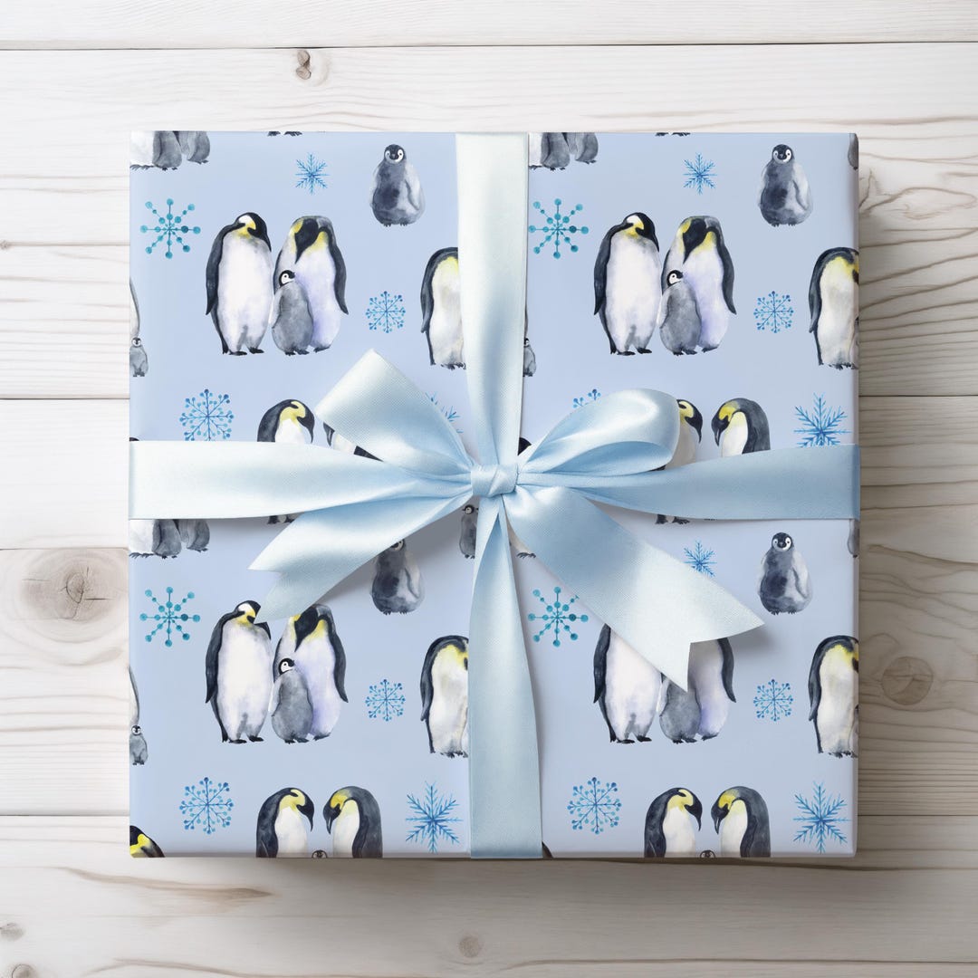 Christmas Penguin Wrapping Paper, Cute Holiday Gift Wrap, Festive ...