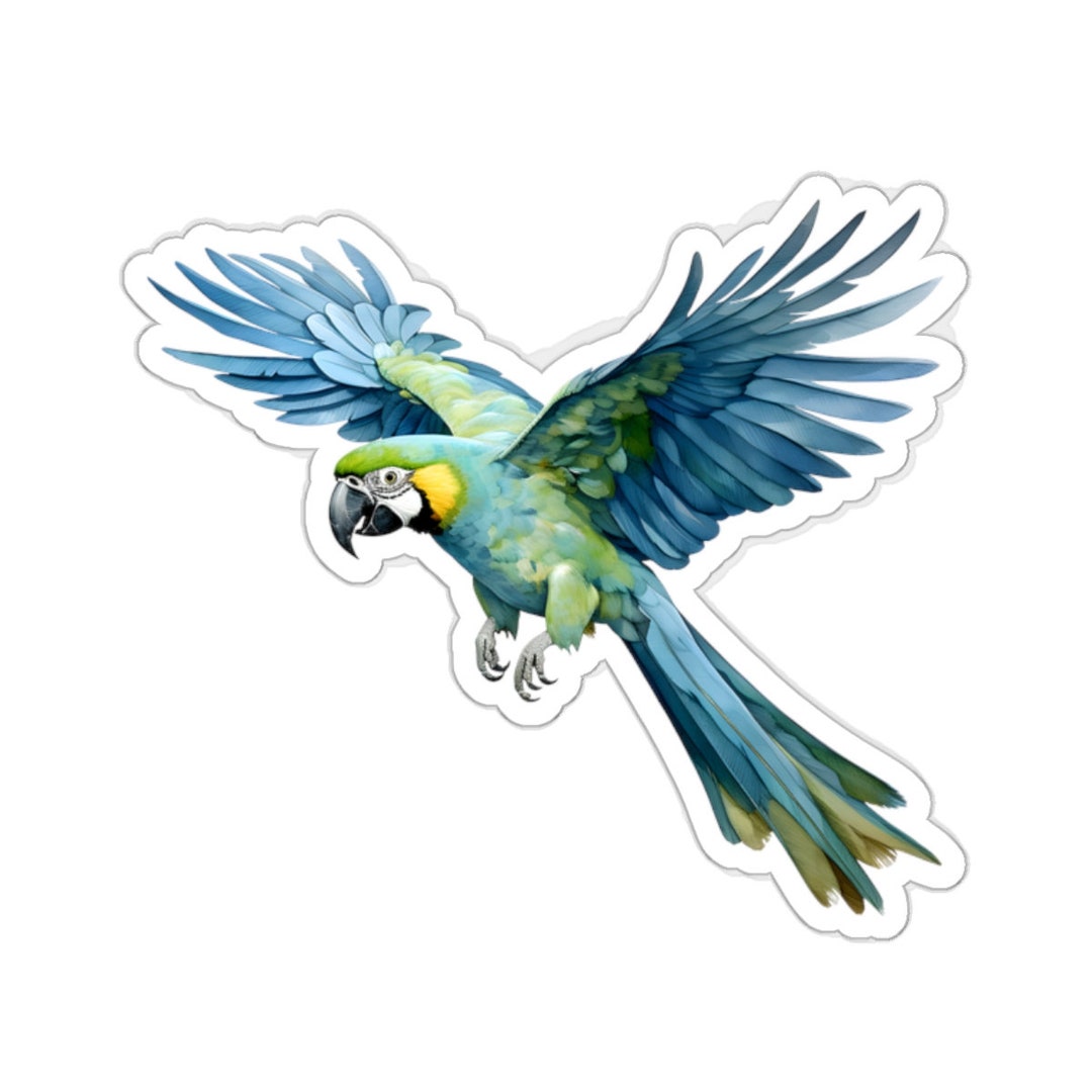 Blue Flying Macaw Parrot Sticker, Tropical Bird Decal – Waterproof ...