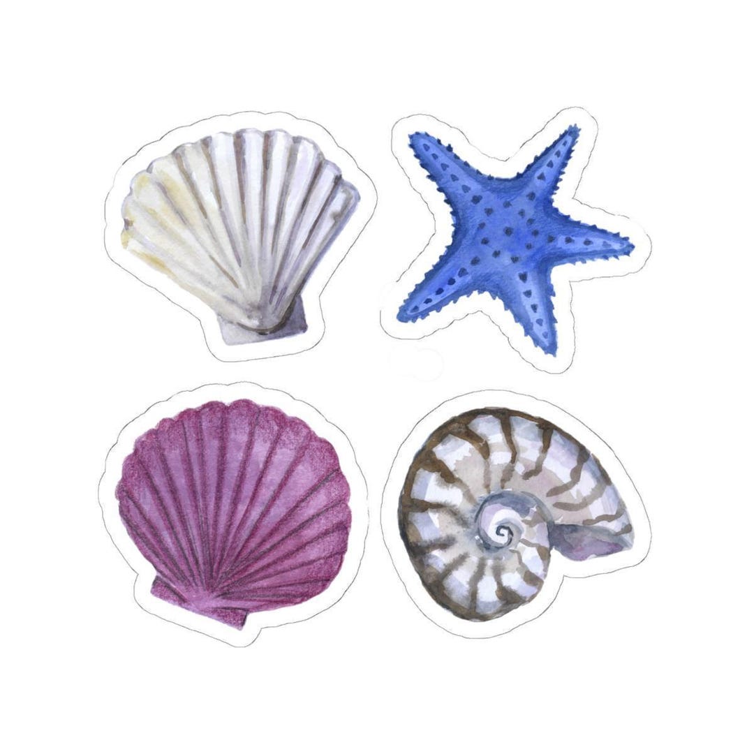 Seashell Stickers Sheet, Ocean Stickers, Beachwatercolor Stickers, Sea ...