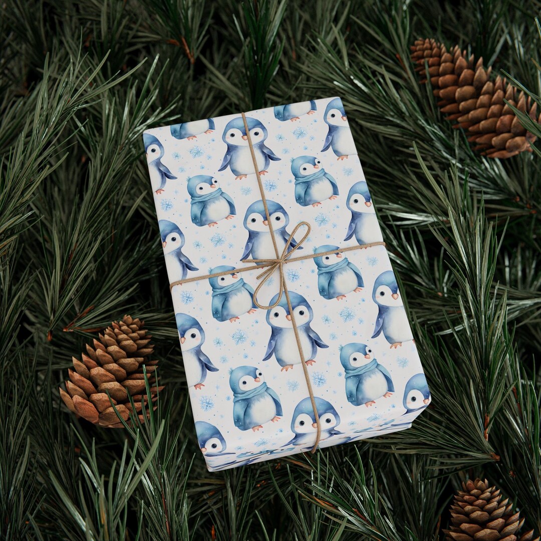 Kawaii Penguin Wrapping Paper Roll - Cute Winter Penguins Christmas ...