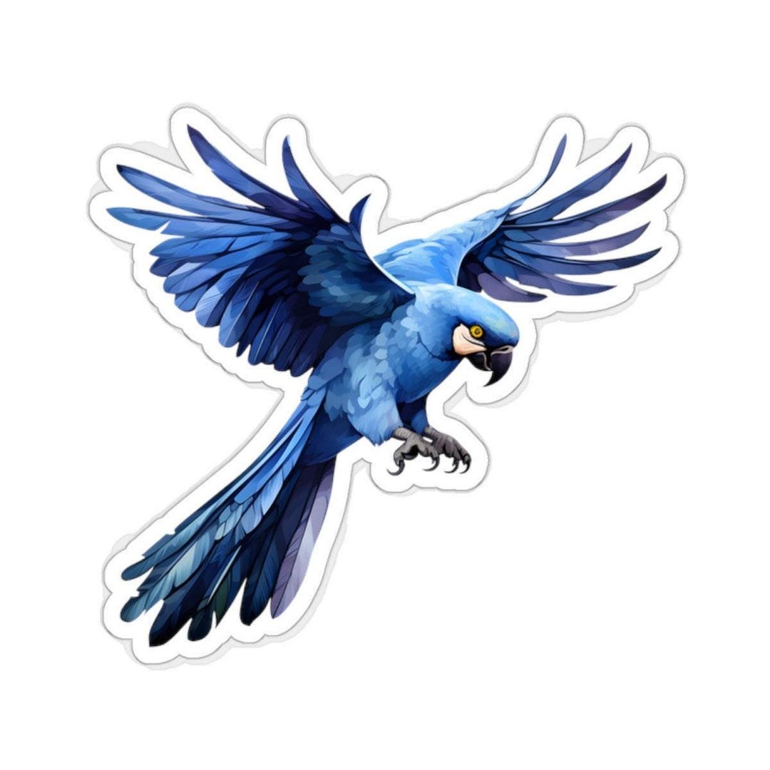 Blue Hyacinth Macaw Sticker, Watercolor Parrot Decal, Tropical Bird ...