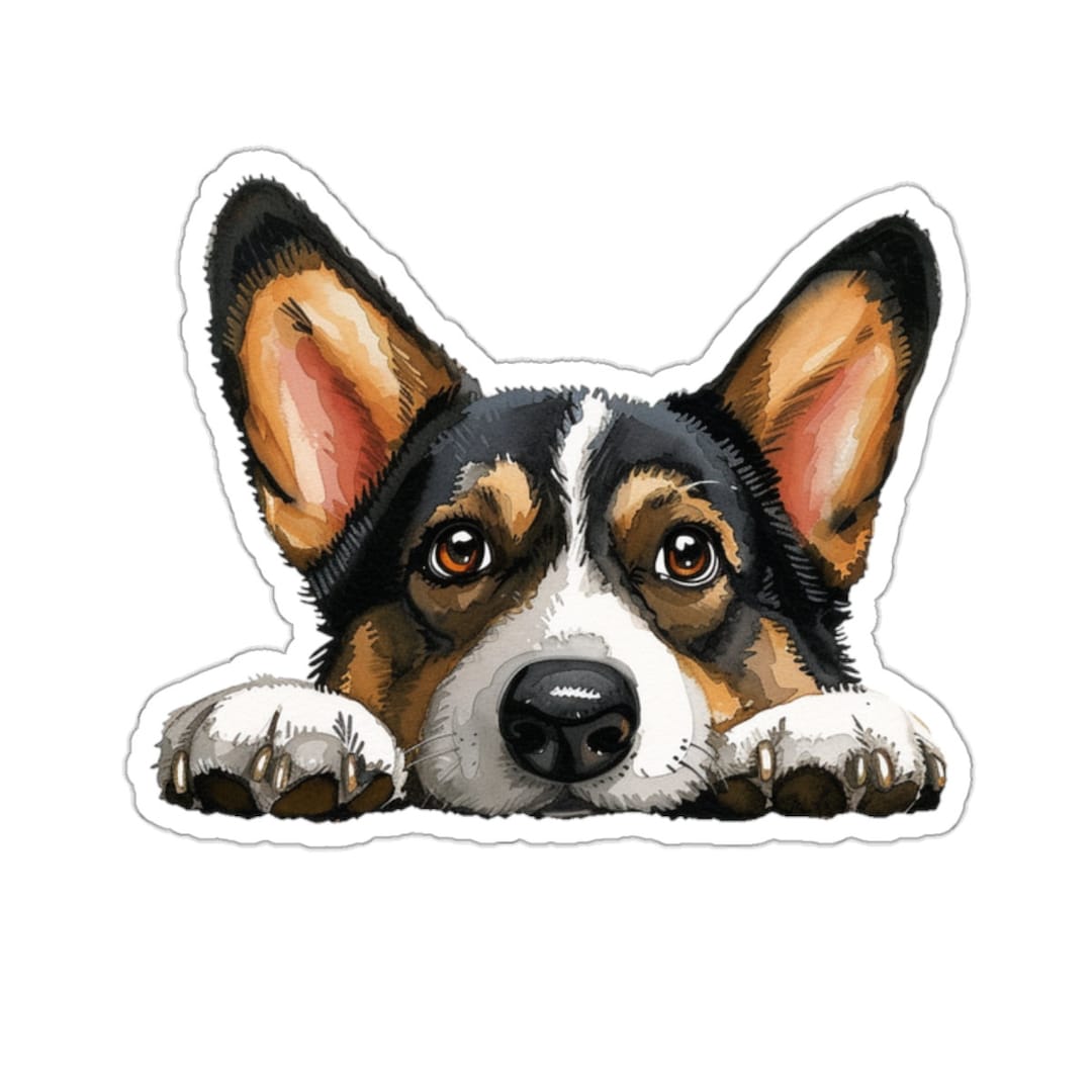 Tri Color Cardigan Corgi Sticker, Peeking Dog Waterproof Vinyl Sticker ...