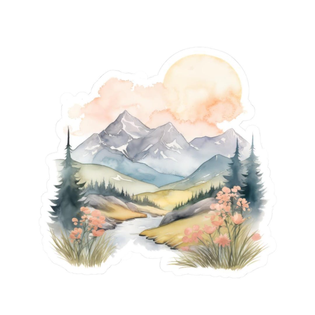 Mountain Landscape Stickers, Watercolor Art Decal, Nature Lover Gift ...