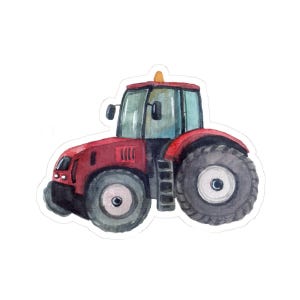 Red Tractor Sticker, Watercolor Style, Farm Vehicle Decal, Gift for ...