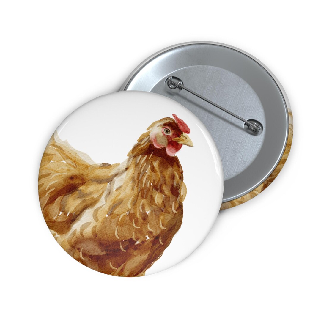 Farm Animal Chicken Pin Button, Cute Chicken Illustration, Rustic ...