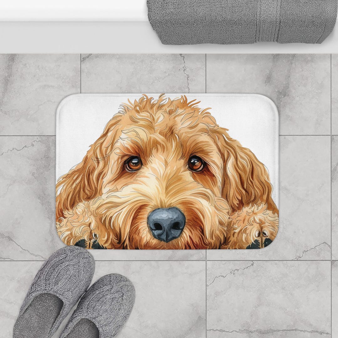Goldendoodle Bath Mat - Peeking Dog Bathroom Rug, Cute Dog Design ...