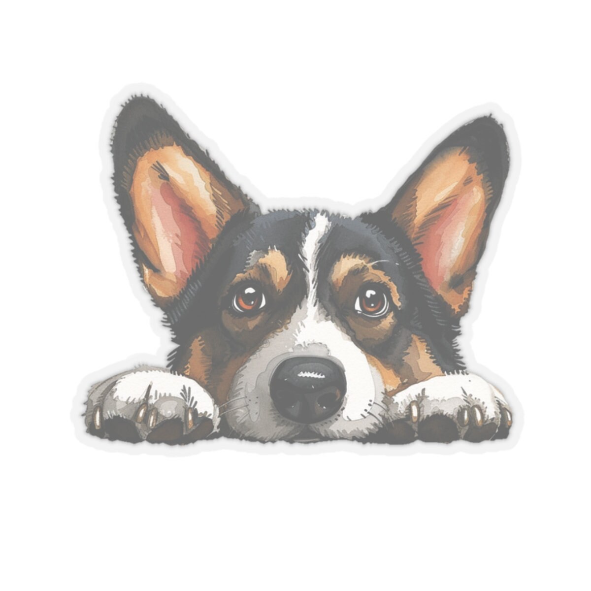 Tri Color Cardigan Corgi Sticker, Peeking Dog Waterproof Vinyl Sticker ...