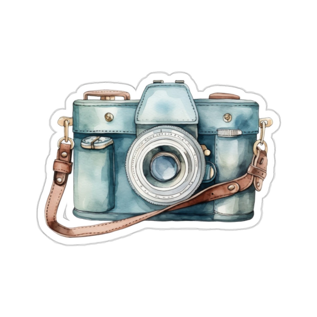 Vintage Camera Sticker, Watercolor Retro Polaroid Waterproof Vinyl ...