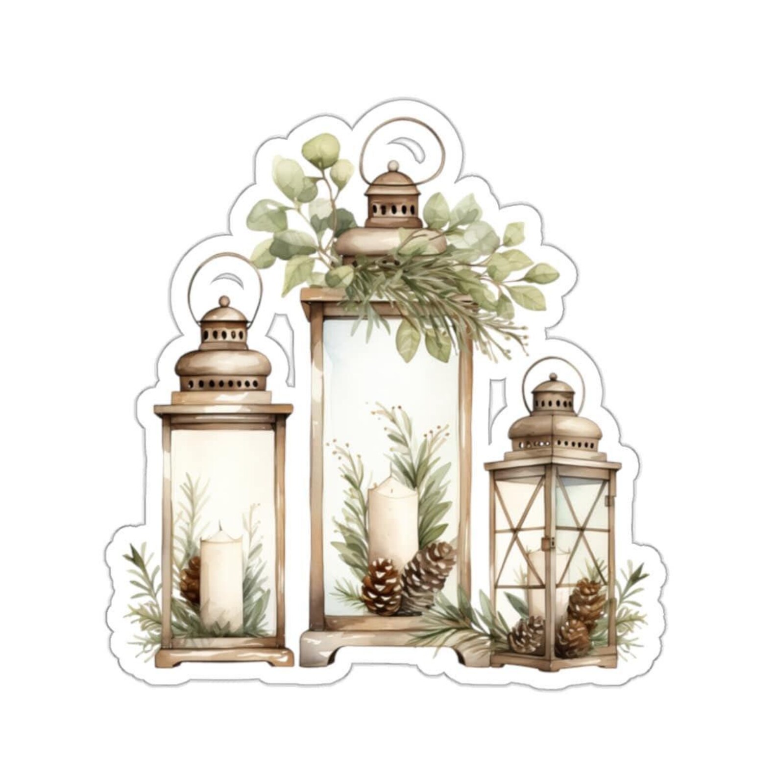 Watercolor Lantern Sticker, Holiday Winter Decor - Etsy