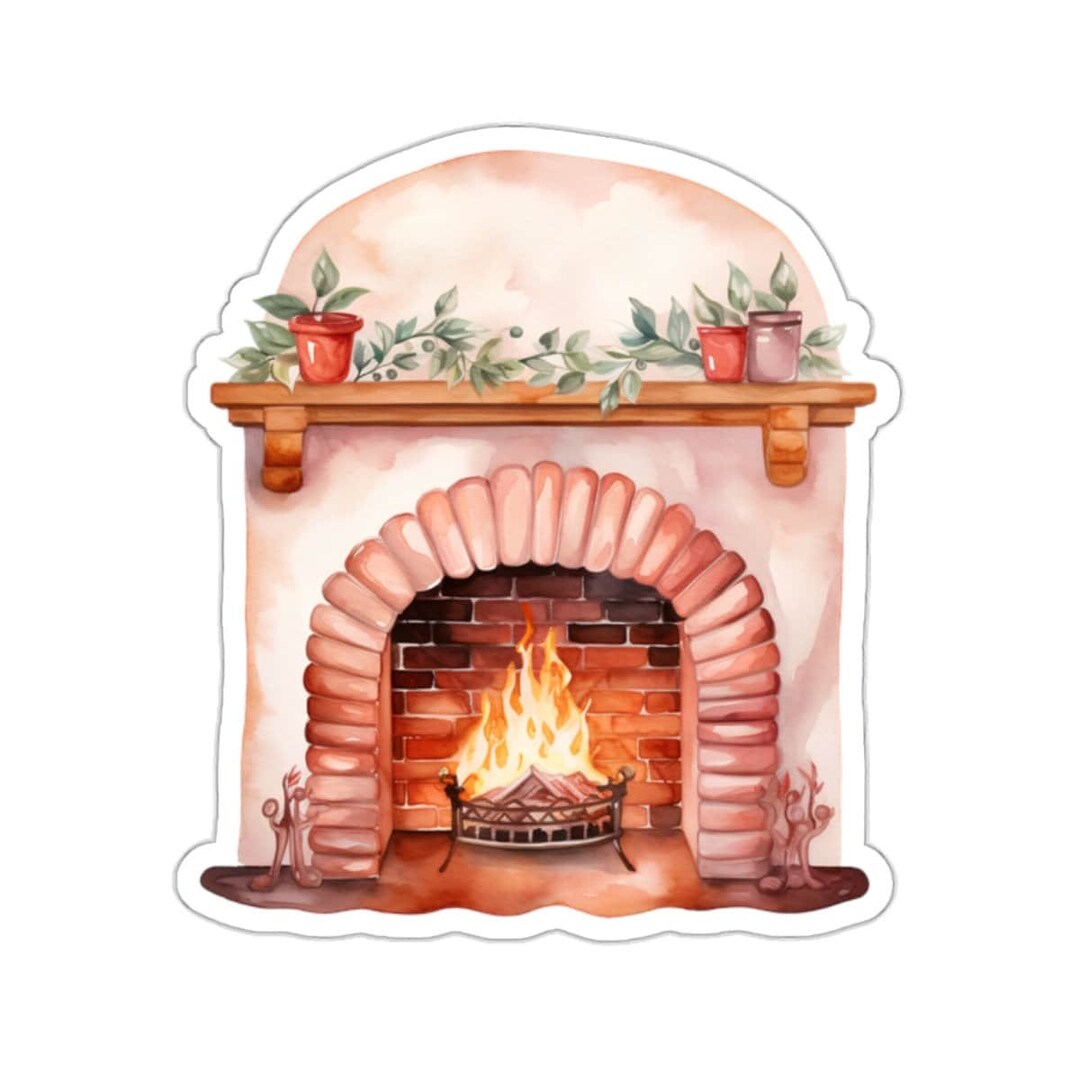 Cozy Fireplace Sticker, Watercolor Vinyl Sticker, Glossy Fire Decal ...