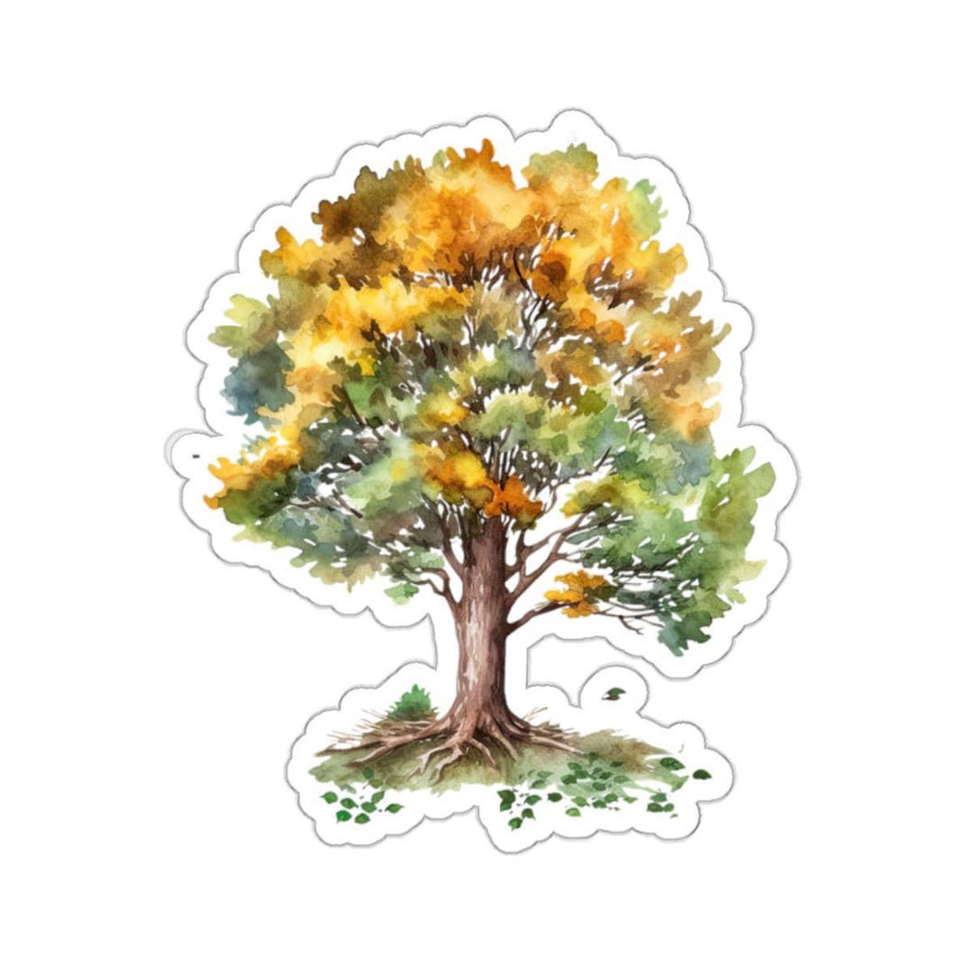 Beautiful Autumn Tree Sticker, Watercolor Tree Decal, Nature Laptop ...