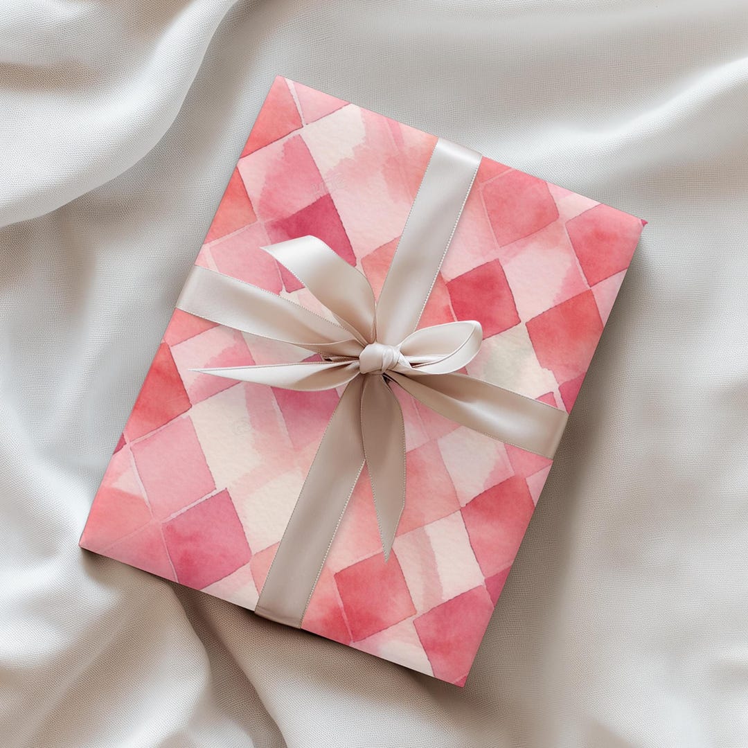 Modern Pink Watercolor Wrapping Paper, Geometric Gift Wrap for Her ...