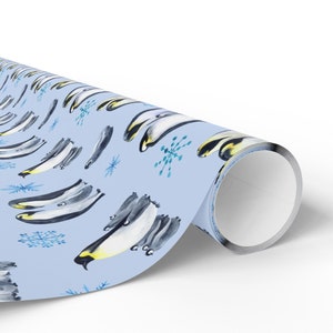 Christmas Penguin Wrapping Paper, Cute Holiday Gift Wrap, Festive ...