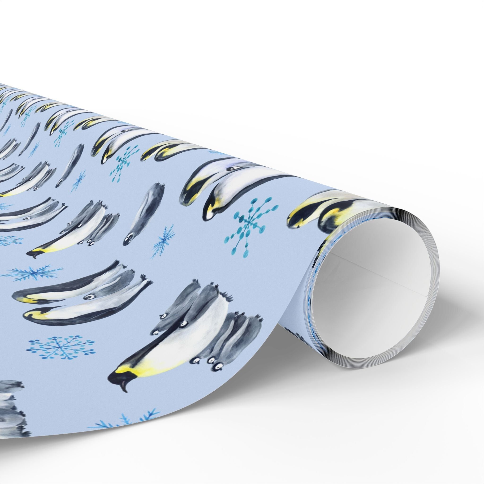 Christmas Penguin Wrapping Paper, Cute Holiday Gift Wrap, Festive ...