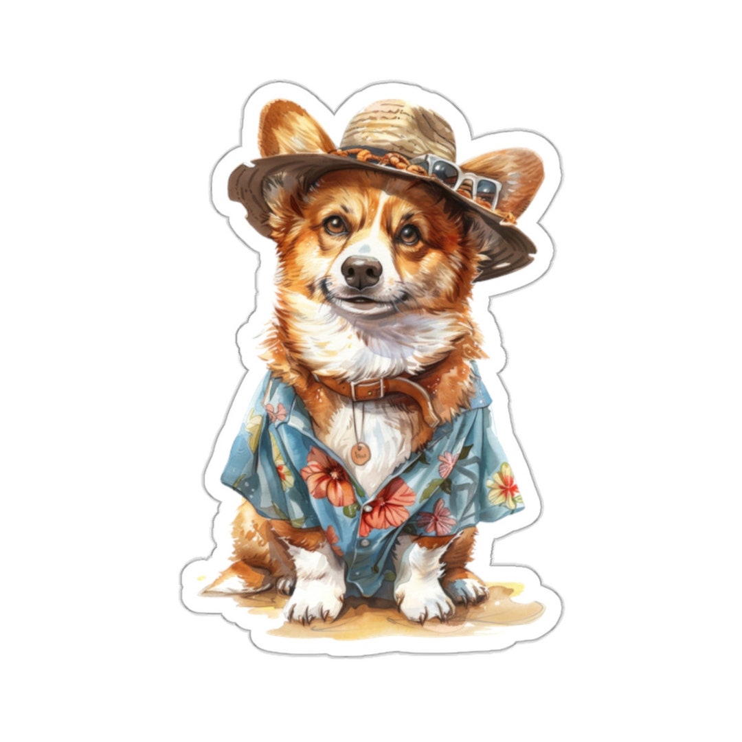 Cute Summer Corgi Sticker, Funny Beach Dog Waterproof Vinyl Sticker for ...