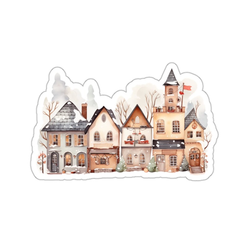 Winter Village Sticker, Cozy Christmas Vinyl Decal, Traditional Snowy ...