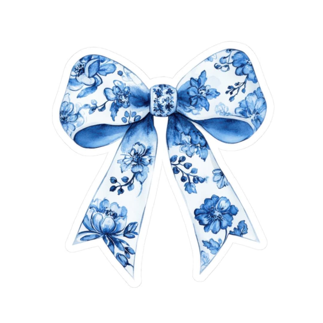 Blue Willow Bow Stickers, Floral Bow Decal, Gift for Her, Watercolor ...