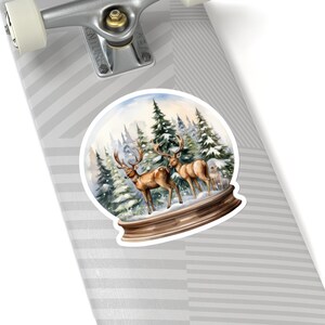 Forest Deer Snow Globe Sticker, Laptop Decal, Waterproof Sticker ...