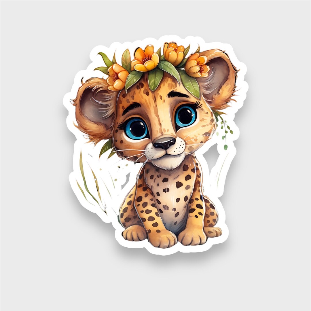 Kawaii Baby Leopard Vinyl Sticker for Laptop Water Bottle Phone Nursery ...