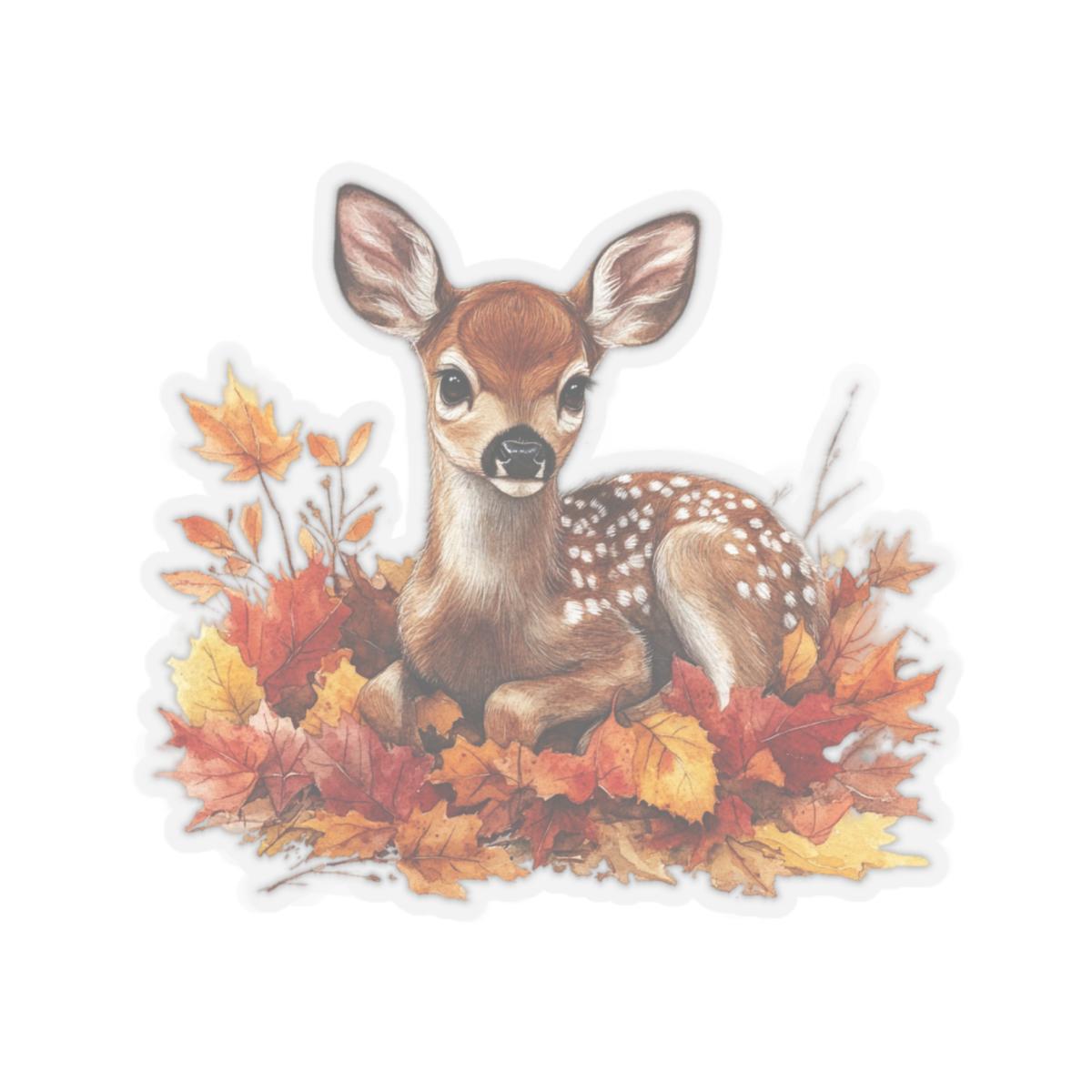 Cute Deer Sticker, Watercolor Fawn Decal, Fall Leaves Sticker, Forest ...