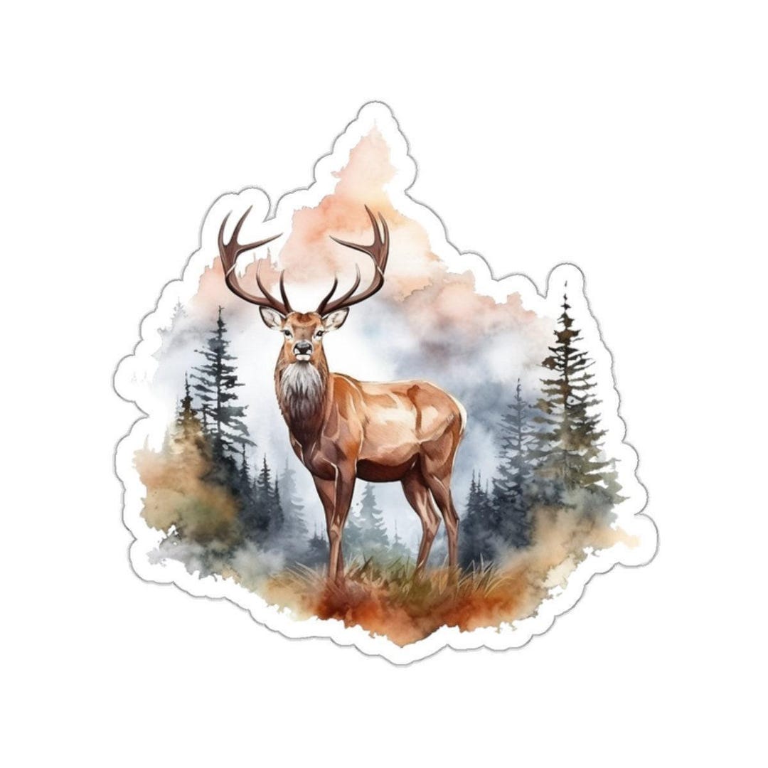 Majestic Stag Sticker, Watercolor Deer Decal, Forest Animal Art, Nature ...