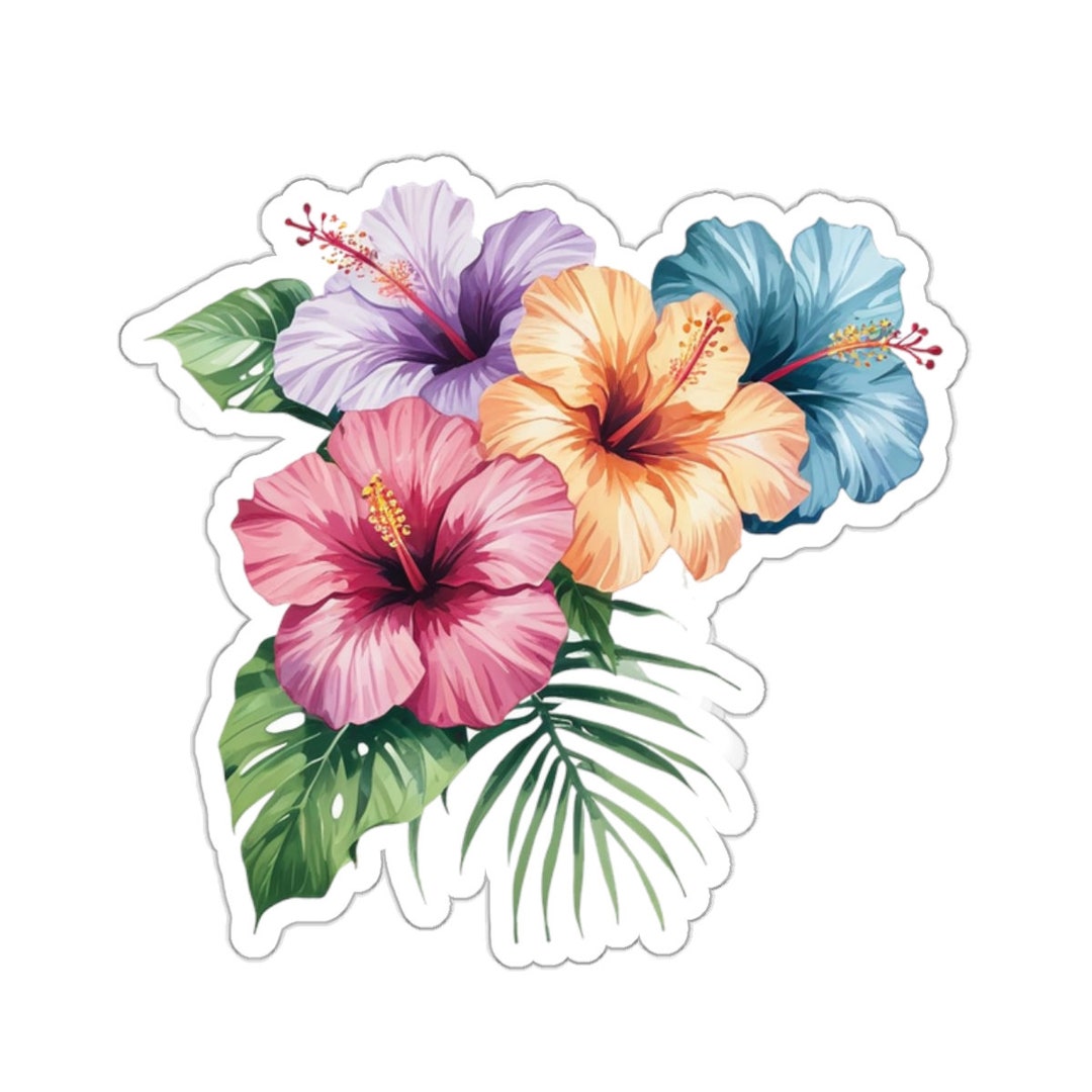 Colorful Tropical Hibiscus Flowers Sticker, Hawaii Beach Aloha ...