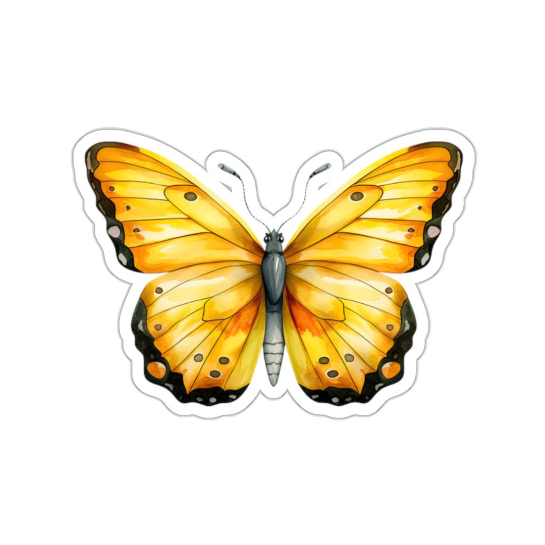 Yellow Watercolor Butterfly Sticker - Waterproof Vinyl for Laptop ...