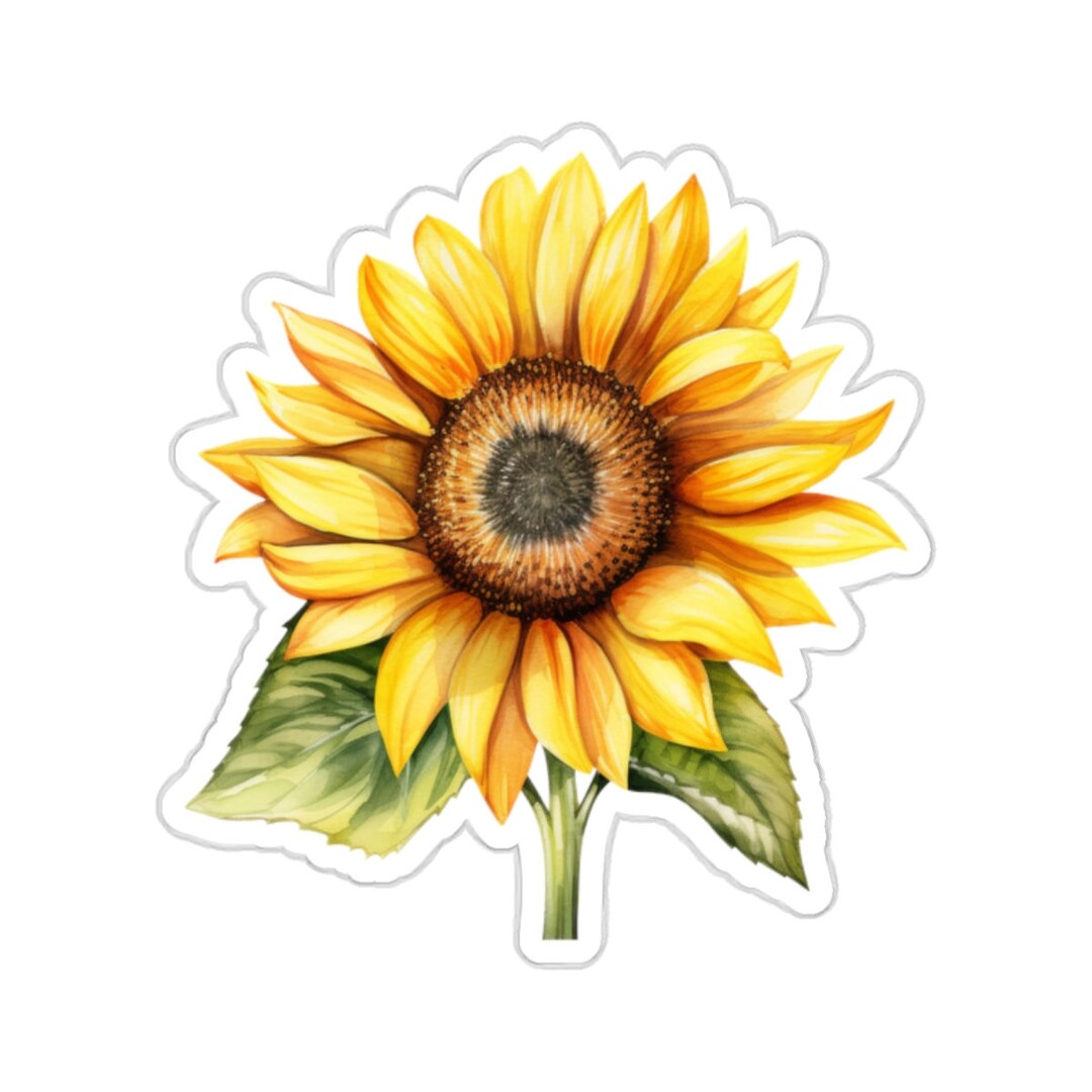 Watercolor Sunflower Sticker, Yellow Flower Waterproof Vinyl Sticker ...
