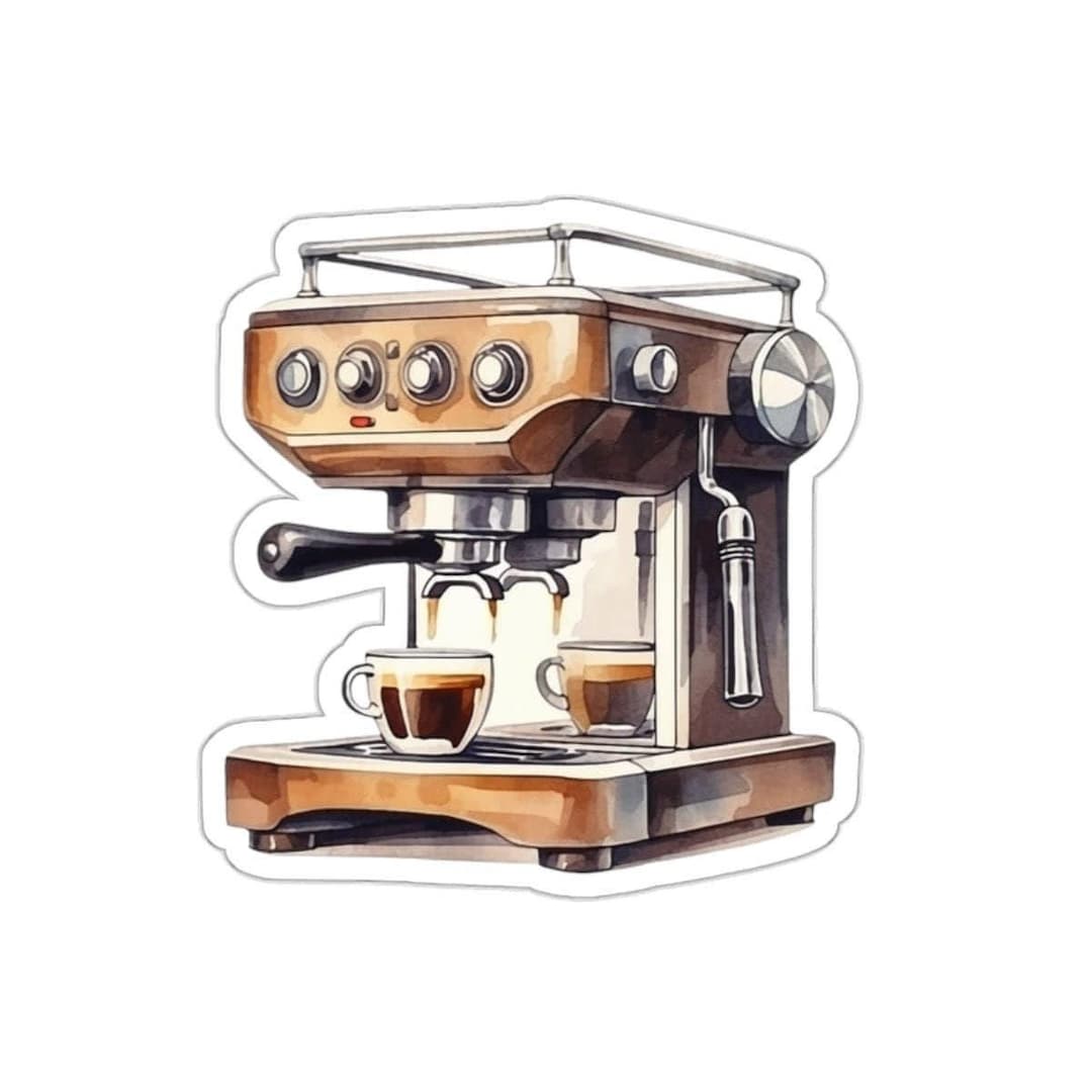 Espresso Machine Sticker, Watercolor Art, Coffee Lover Gift, Latte ...