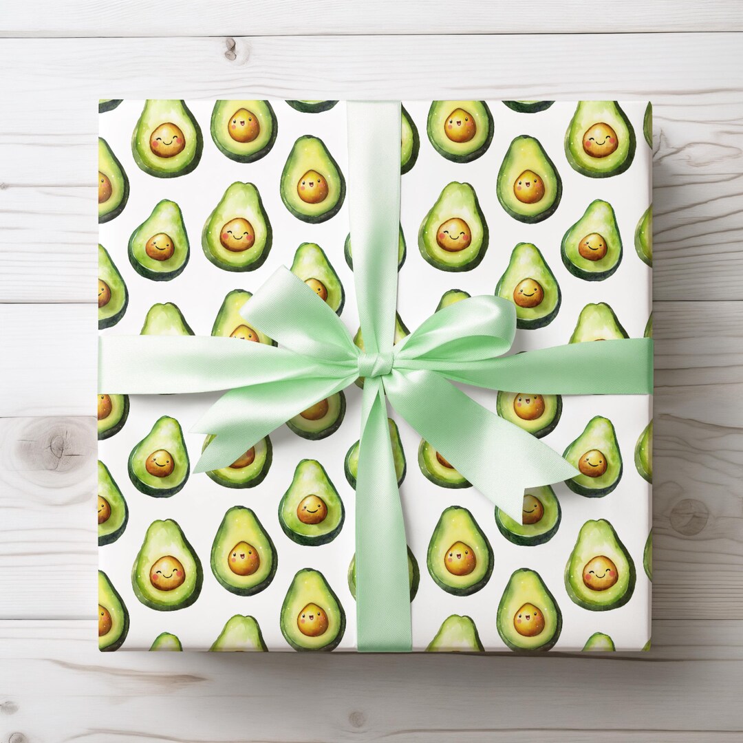 Cute Avocado Wrapping Paper, Kawaii Avocado Gift Wrap, Funny Birthday ...