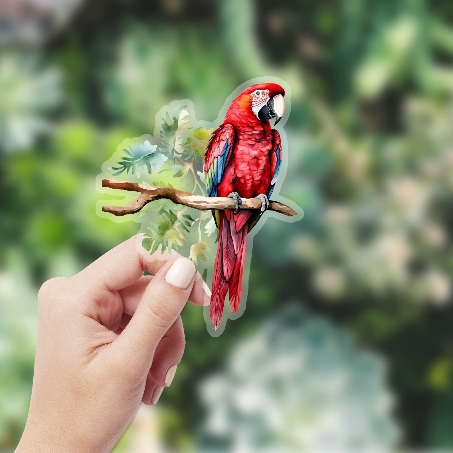 Red Macaw Parrot Sticker, Watercolor Tropical Bird Decal, Laptop Water ...