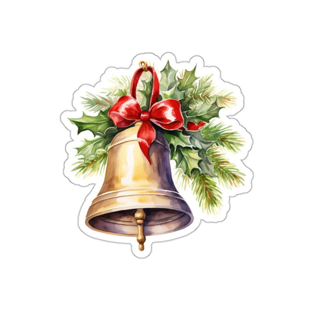 Vintage Christmas Bell Sticker, Holiday Decoration, Festive Watercolor ...