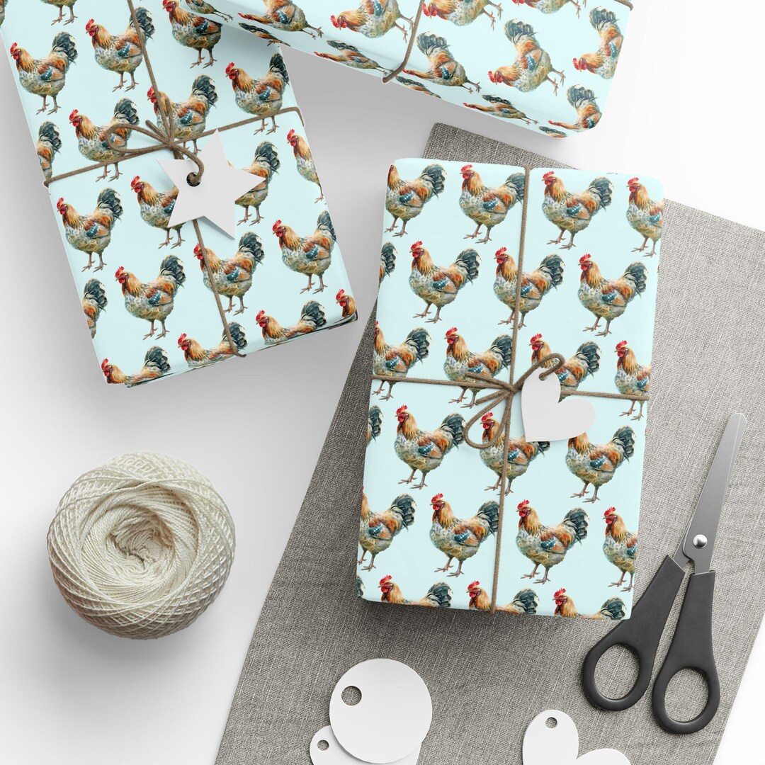 Colorful Chicken Wrapping Paper, Watercolor Farm Animal Gift Wrap ...