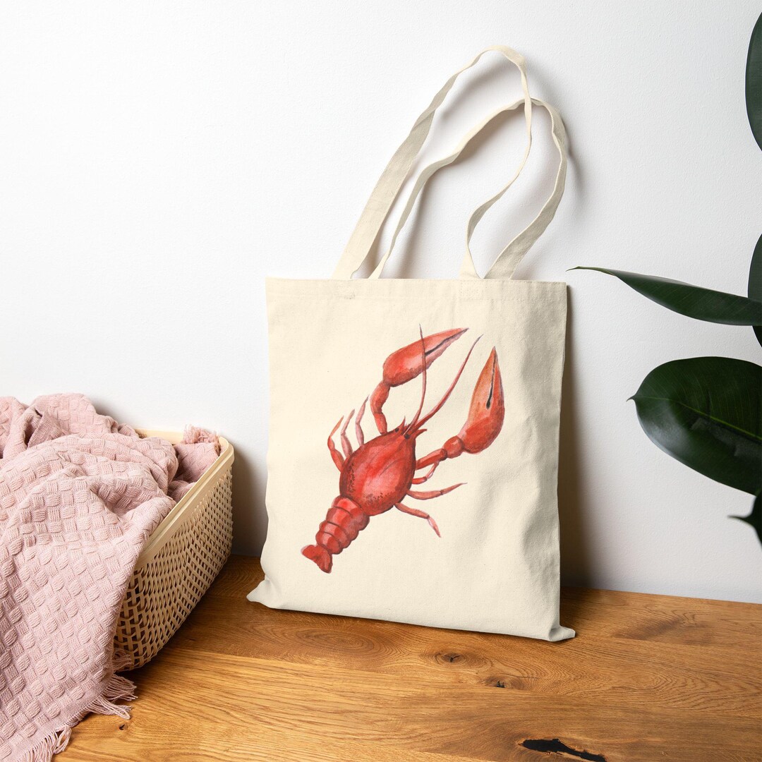 Crawfish Tote Bag, Watercolor Lobster, Seafood Lover Gift, Unique ...