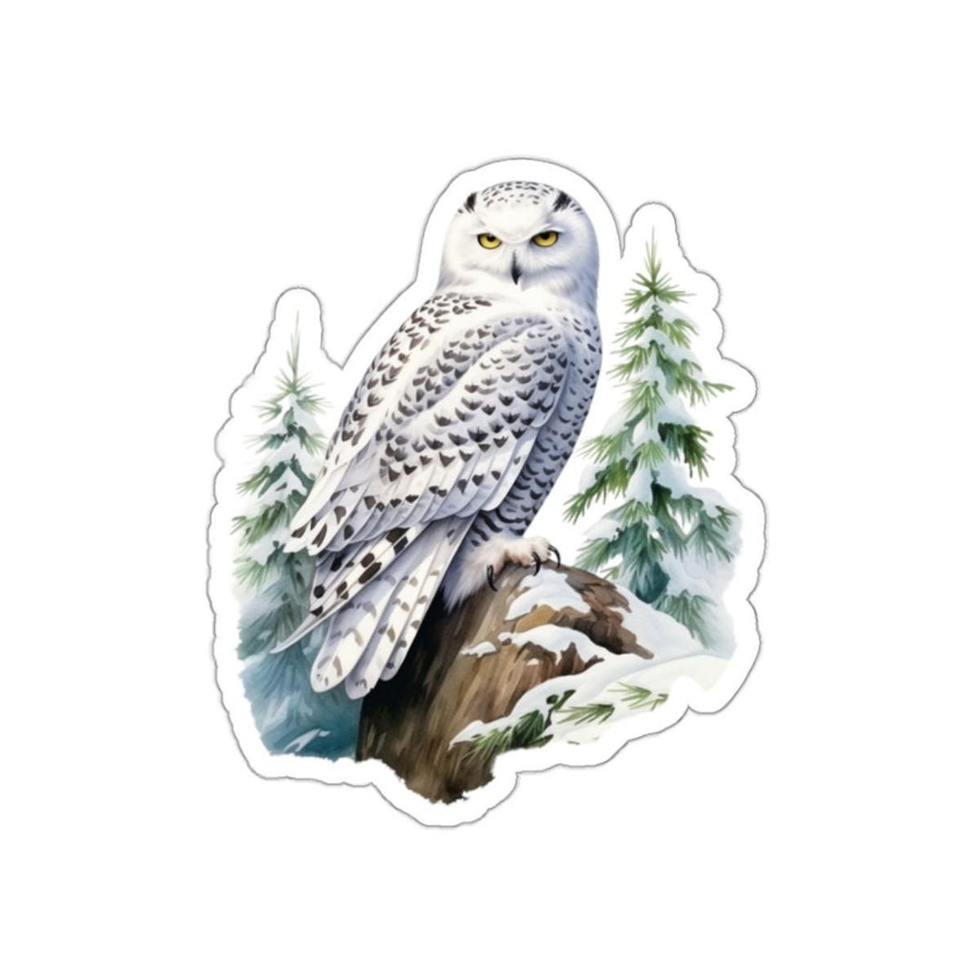 Snowy Owl Sticker, Cute Wildlife Decal, Winter Forest Design, Vinyl ...