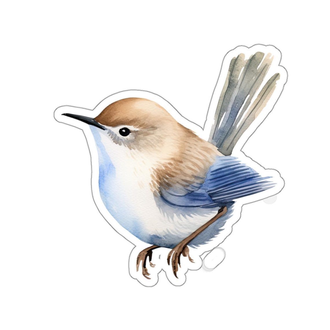Cute Bird Vinyl Sticker, Blue and Brown Bird Decal, Watercolor Bird Art ...