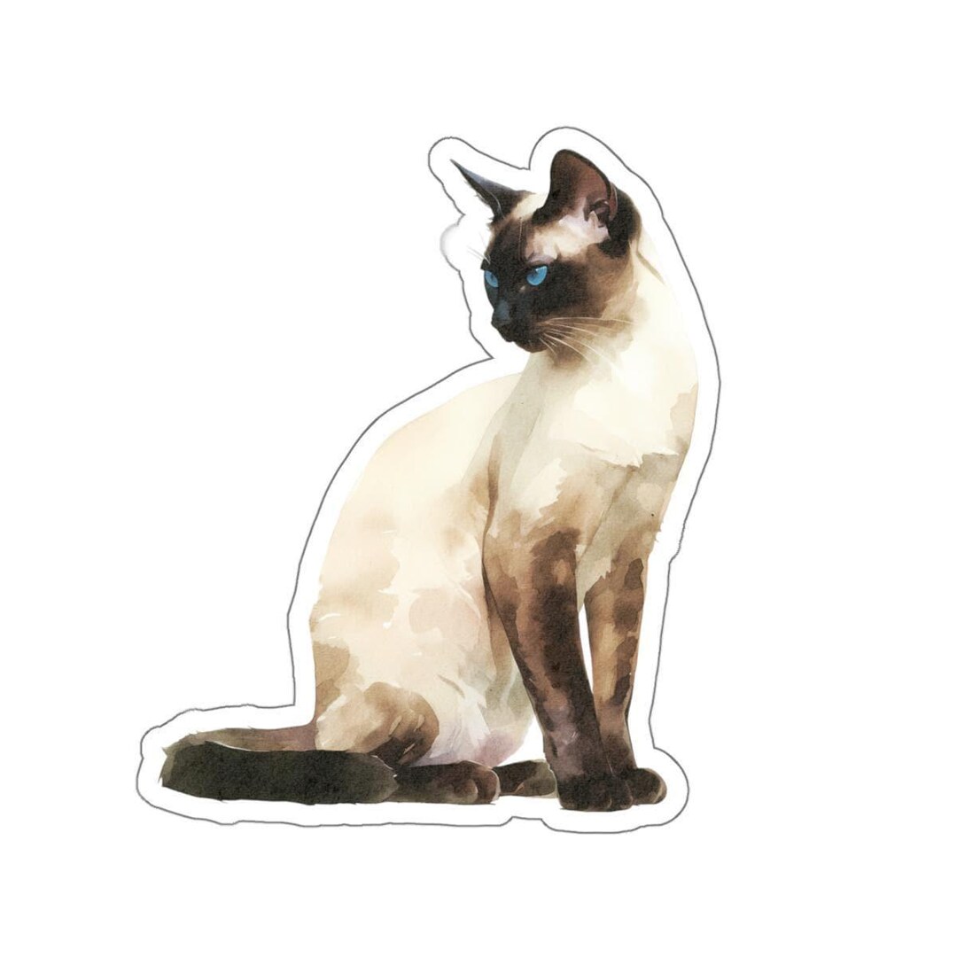 Siamese Cat Vinyl Sticker, Cute Cat Laptop Decal, Watercolor Siamese ...