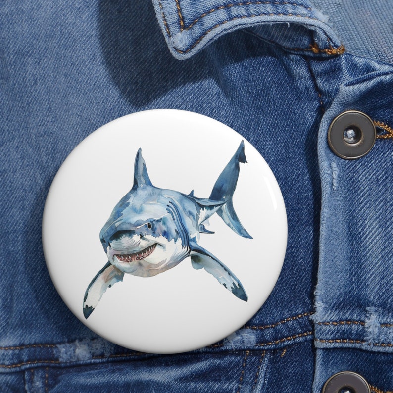 Scary Great White Shark Pin Button for Clothes Bags Hats Decor, Ocean ...