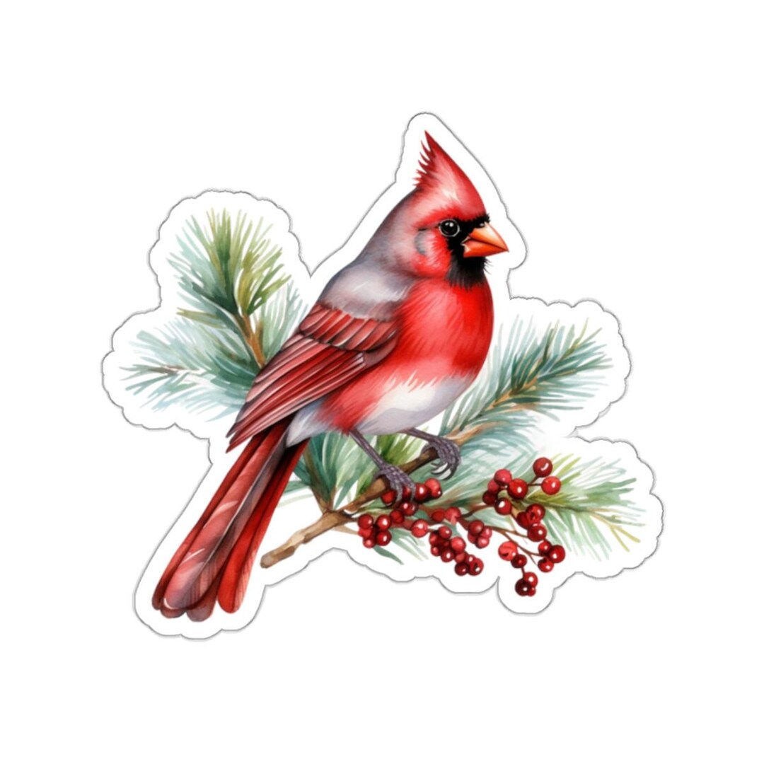 Red Cardinal Bird Sticker, Cute Bird Vinyl Decal, Waterproof Glossy ...