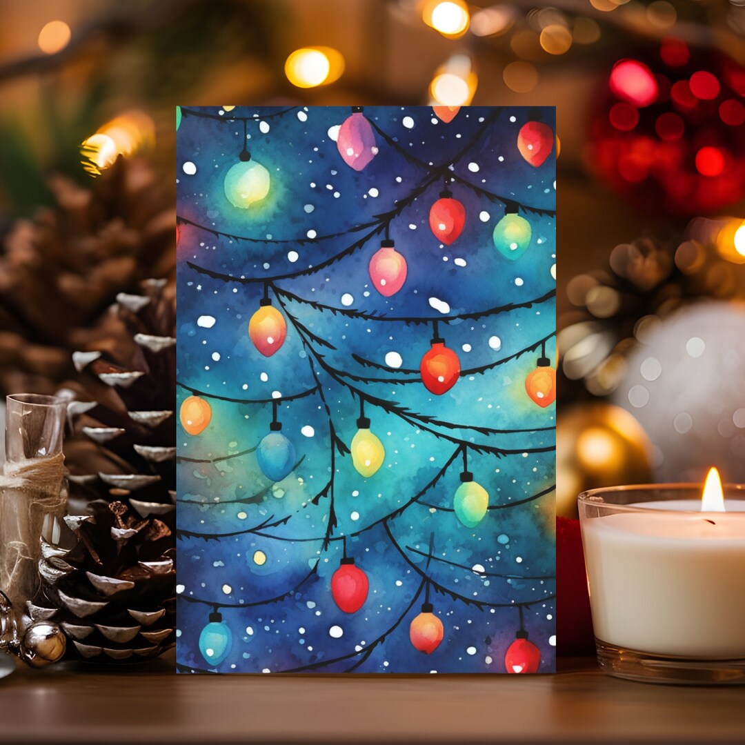 Colorful Watercolor Christmas Lights Cards 10 Pack, Holiday Greeting ...