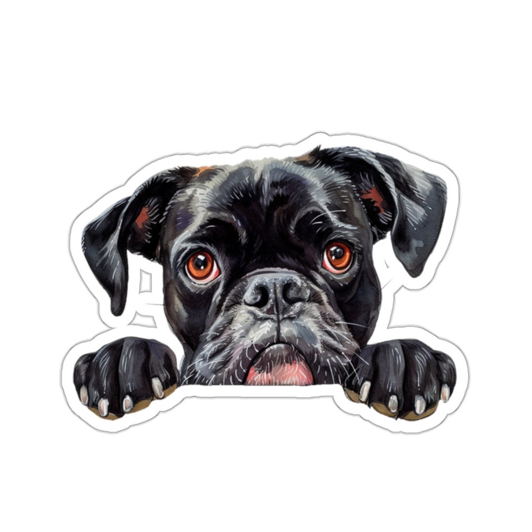 Black Pug Sticker, Peeking Dog Waterproof Vinyl Sticker for Laptop ...