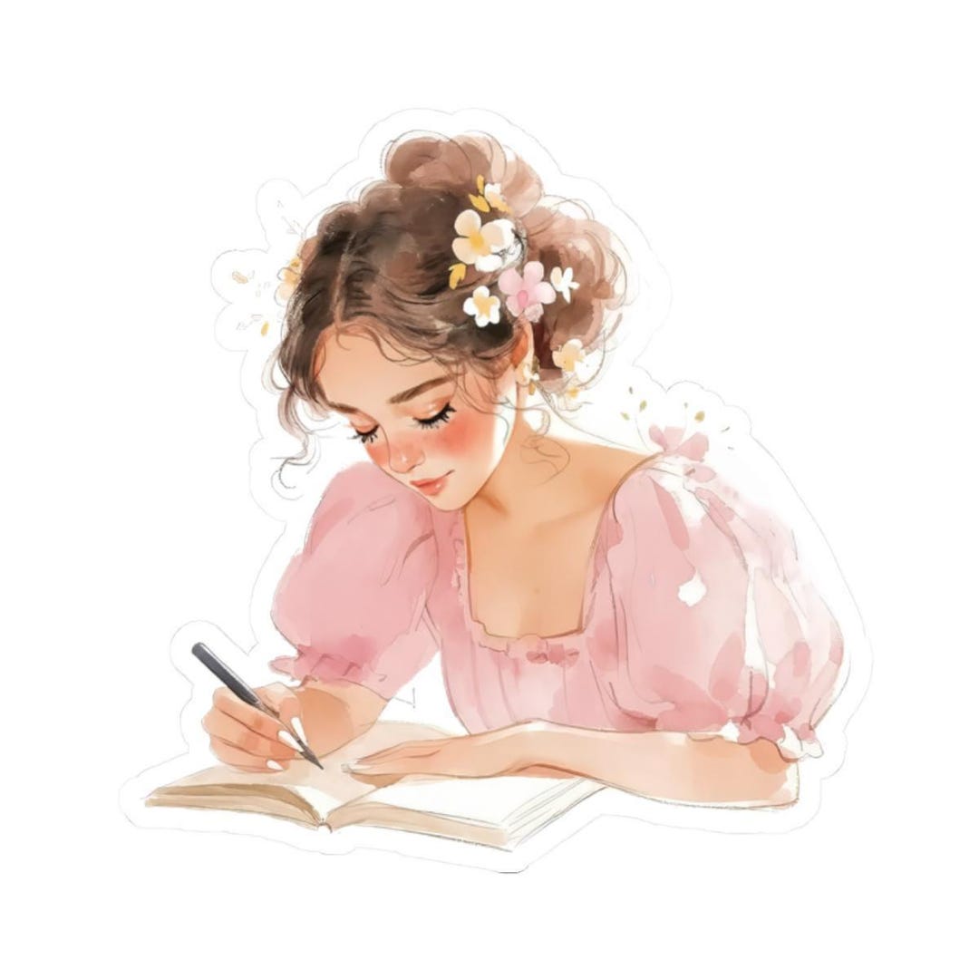 Girl Writing Sticker, Cute Writer Stickers, Aesthetic Decals, Gift for ...