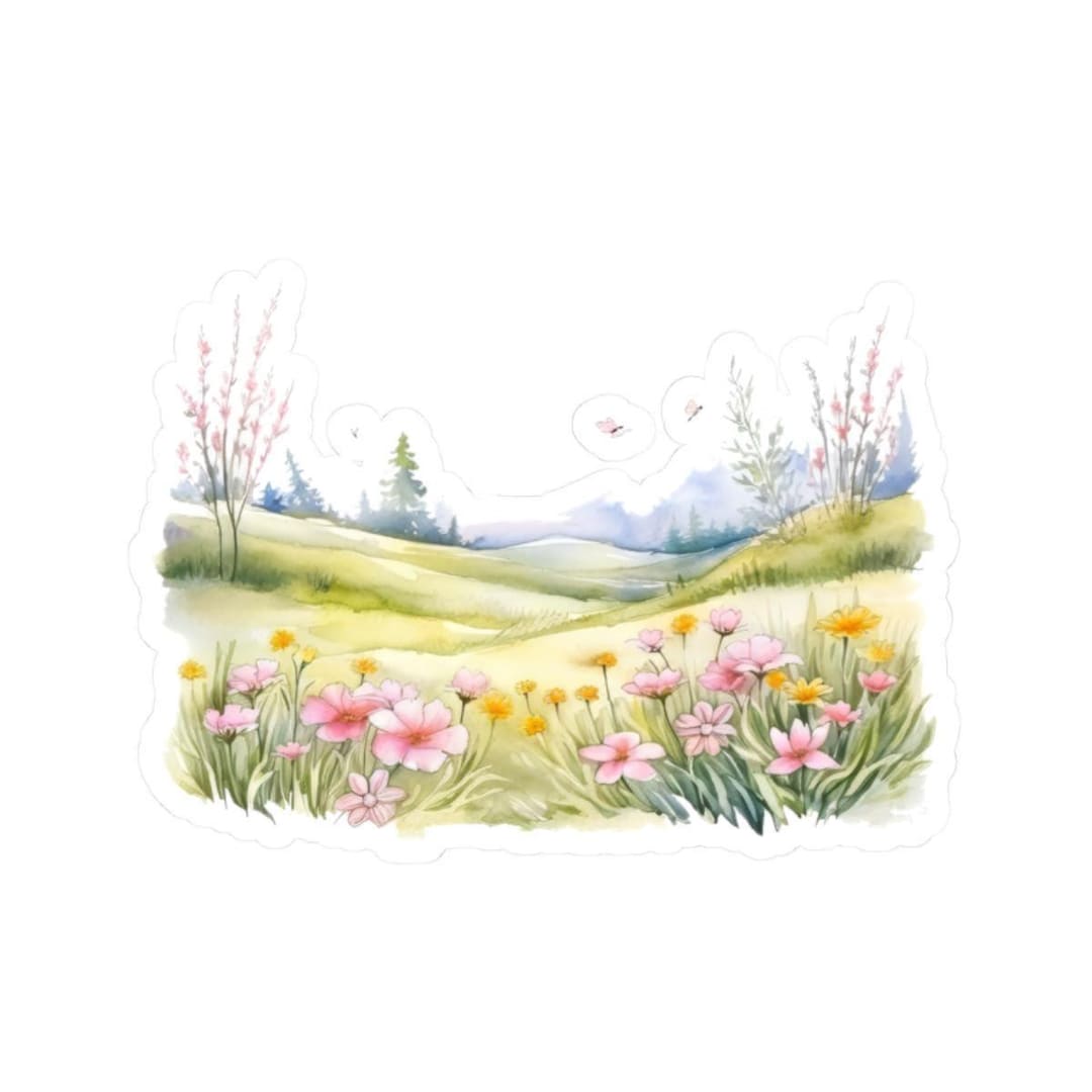 Watercolor Landscape Stickers, Floral Stickers, Aesthetic Stickers ...